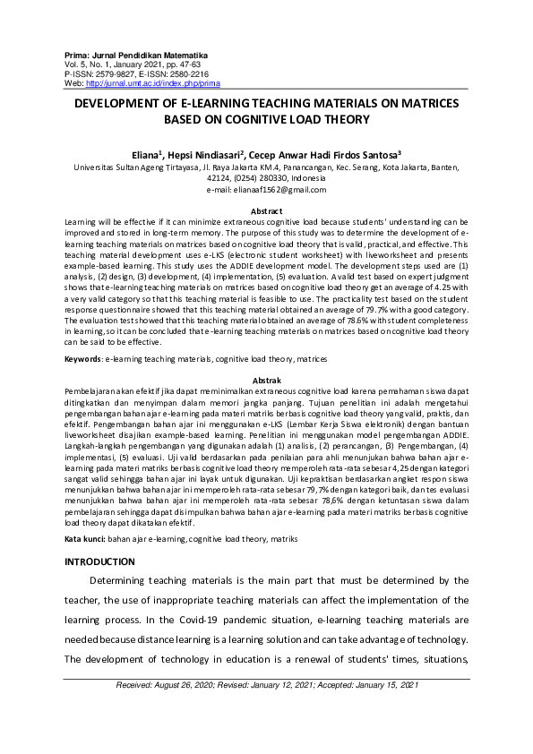 (PDF) Development of E-Learning Teaching Materials on Matrices Based on ...