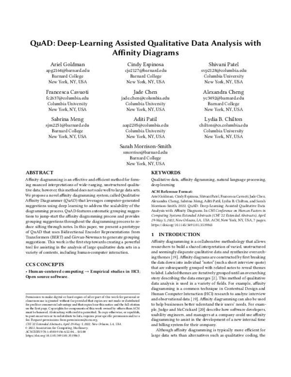 (PDF) QuAD: Deep-Learning Assisted Qualitative Data Analysis with Affinity Diagrams