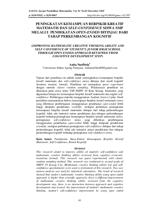 (PDF) Peningkatan Kemampuan Berpikir Kreatif Matematis dan Self-Confidence Siswa SMP melalui ...