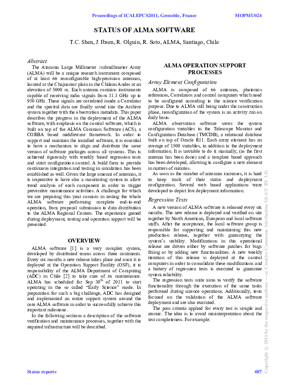 (PDF) Status of Alma Software