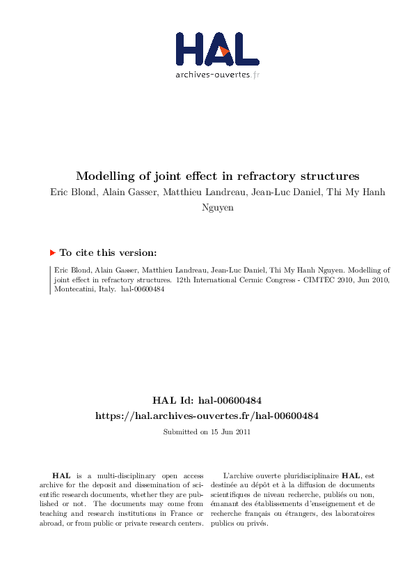 (PDF) Modelling of joint effect in refractory structures | Jean-luc ...