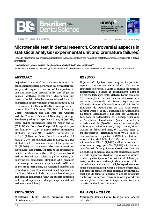 (PDF) Microtensile test in dental research. controversial aspects in ...