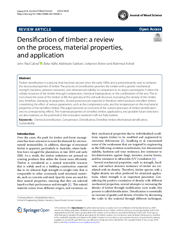 (PDF) Densification of timber: a review on the process, material ...