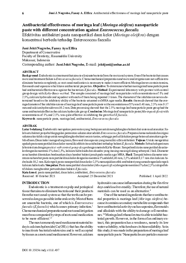 (PDF) Antibacterial effectiveness of moringa leaf (Moringa oleifera) nanoparticle paste with ...