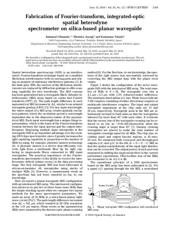 (PDF) Fabrication of Fourier-transform, integrated-optic spatial heterodyne spectrometer on ...