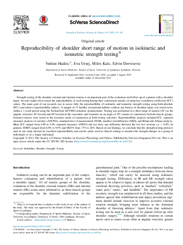 (PDF) Reproducibility of shoulder short range of motion in isokinetic ...