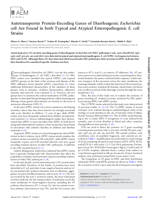 (PDF) Autotransporter Protein-Encoding Genes of Diarrheagenic ...