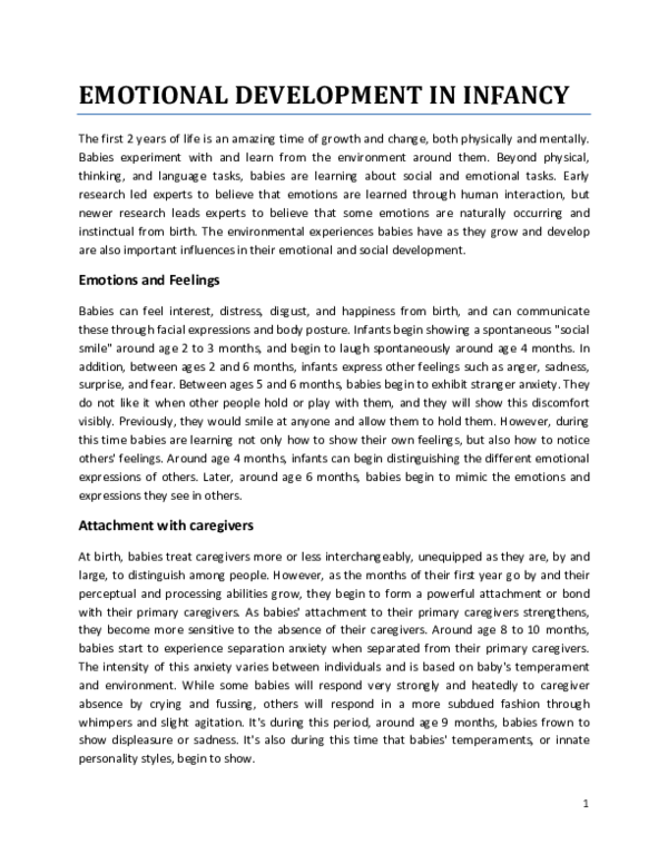 (PDF) EMOTIONAL DEVELOPMENT IN INFANCY