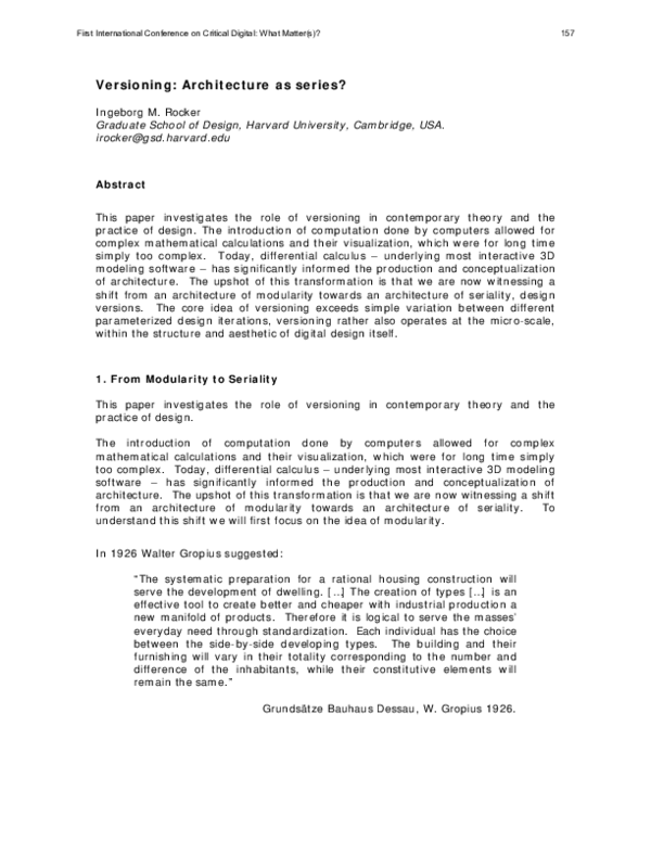 (PDF) Versioning: Architecture as series?