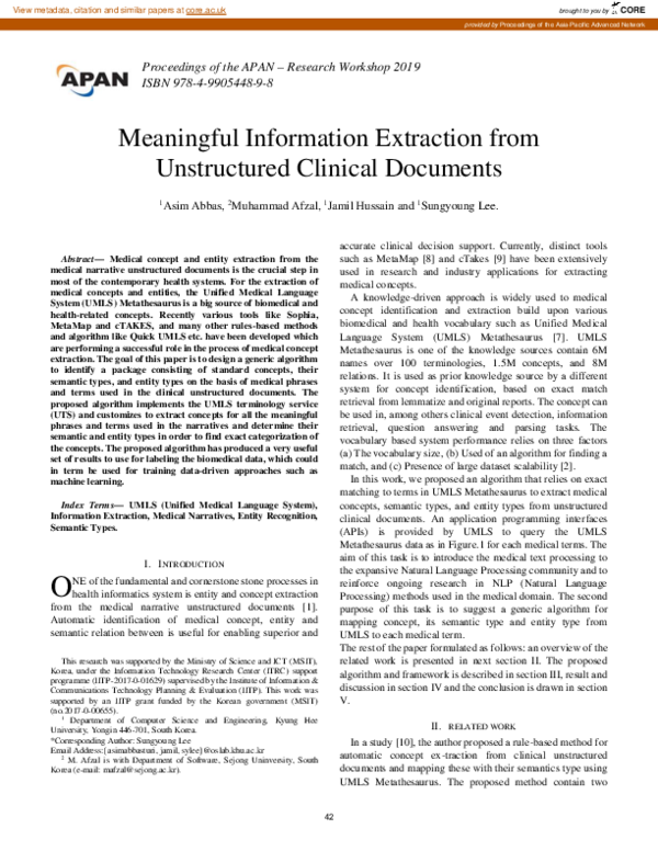 (PDF) Meaningful Information Extraction from Unstructured Clinical Documents