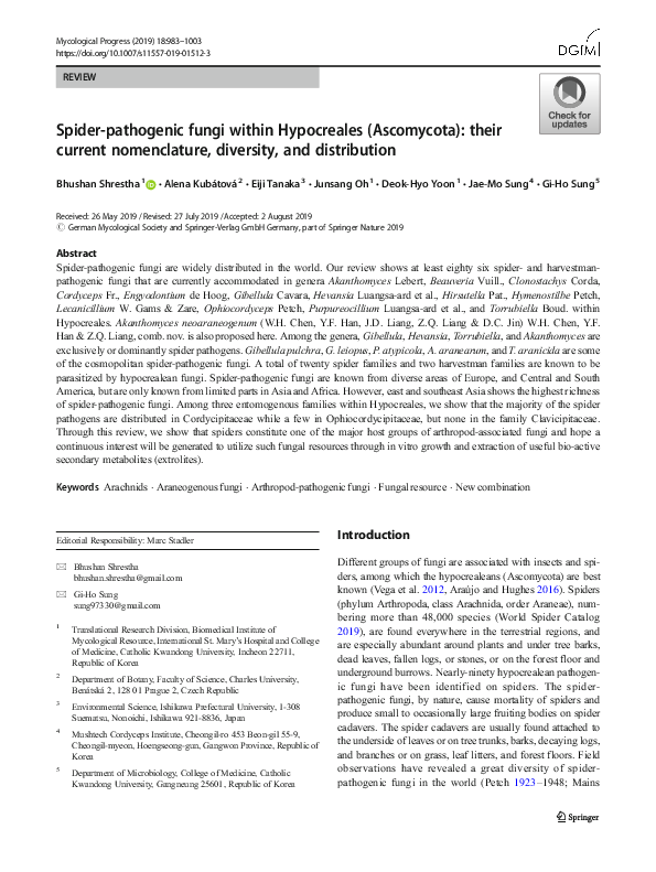(PDF) Spider-pathogenic fungi within Hypocreales (Ascomycota): their ...