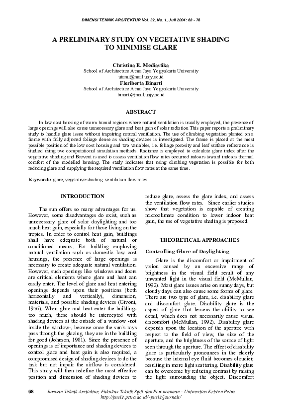 (PDF) A Preliminary Study on Vegetative Shading to Minimise Glare ...