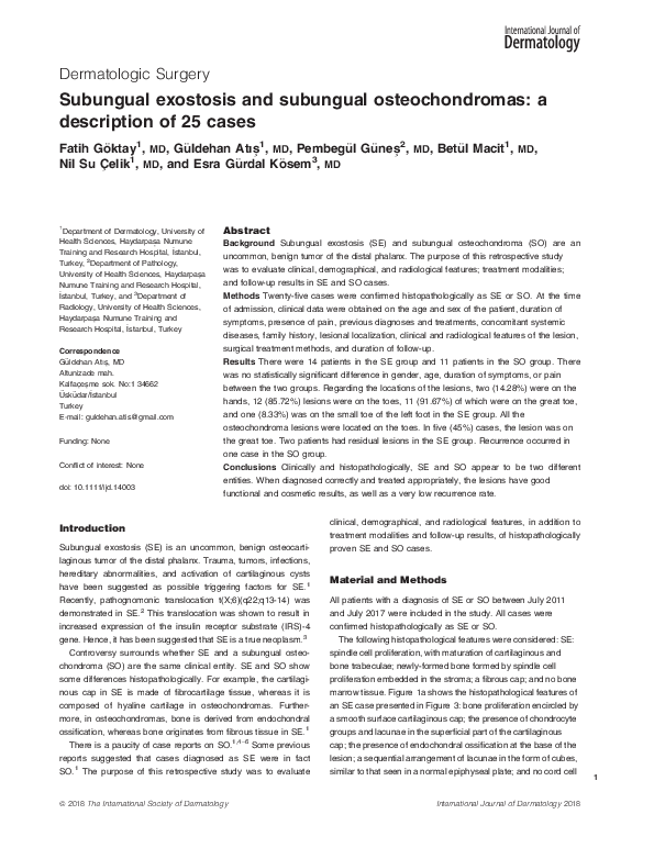 (PDF) Subungual exostosis and subungual osteochondromas: a description ...