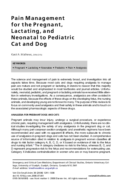 (PDF) Pain Management for the Pregnant, Lactating, and Neonatal to ...