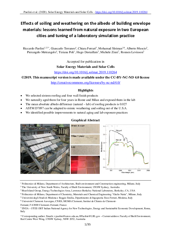 (PDF) Effects of soiling and weathering on the albedo of building ...