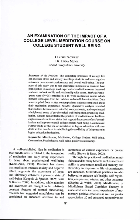 (PDF) An Examination of the Impact of a College Level Meditation Course ...