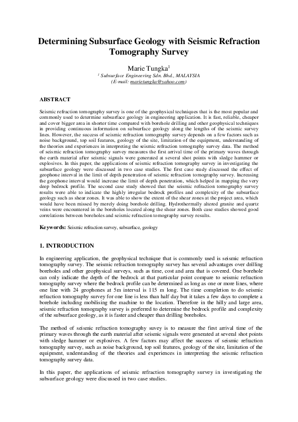 Pdf Determining Subsurface Geology With Seismic Refraction Tomography
