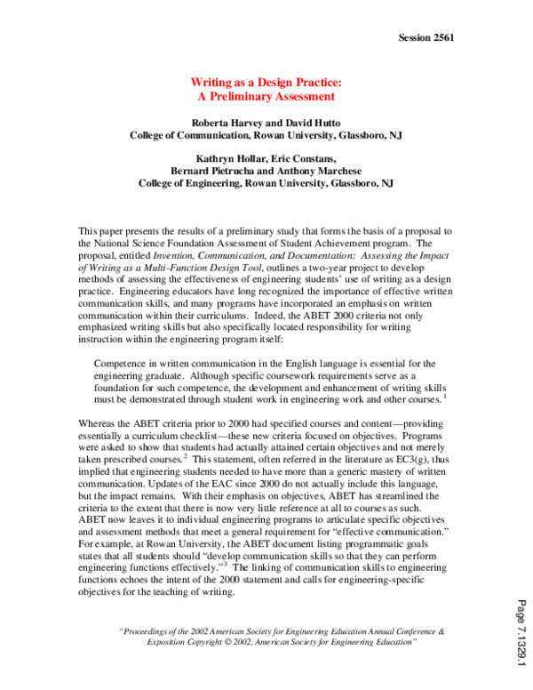 (PDF) Writing As A Design Practice: A Preliminary Assessment