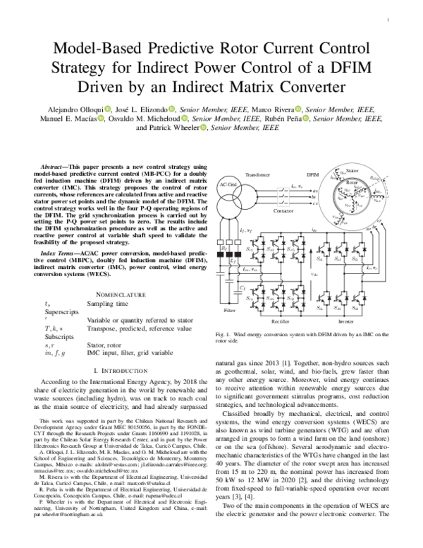 Pdf Model Based Predictive Rotor Current Control Strategy For Indirect Power Control Of A Dfim