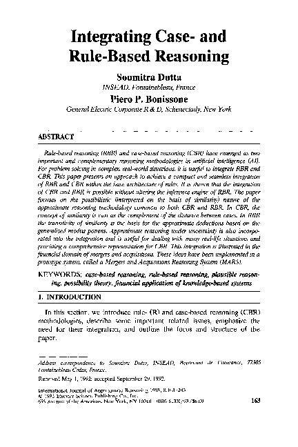 (PDF) Integrating case- and rule-based reasoning