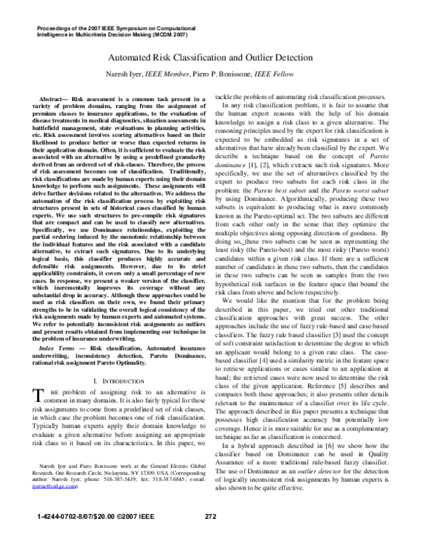 (PDF) Automated Risk Classification and Outlier Detection