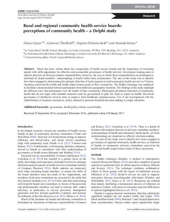 (PDF) Rural and regional community health service boards: perceptions ...
