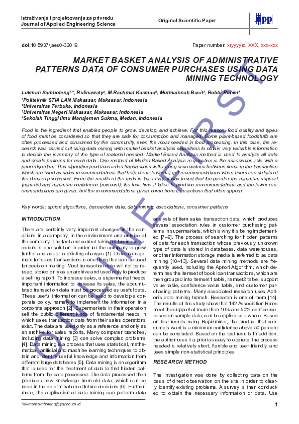 (PDF) Market basket analysis of administrative patterns data of consumer purchases using data ...