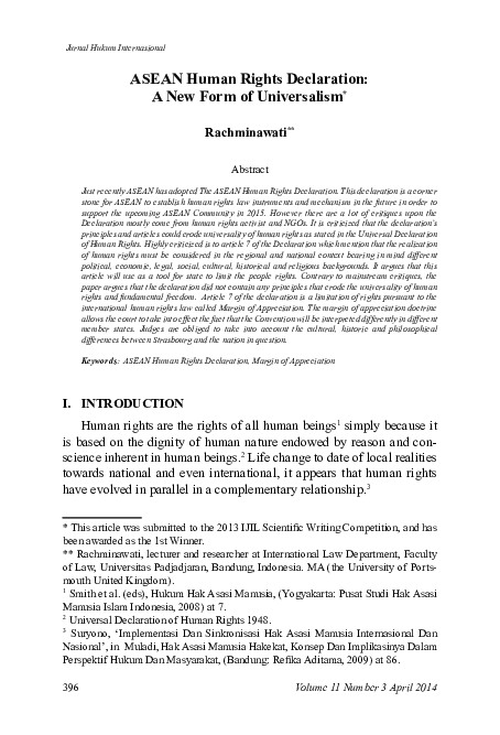 (PDF) ASEAN Human Rights Declaration: A New Form of Universalism