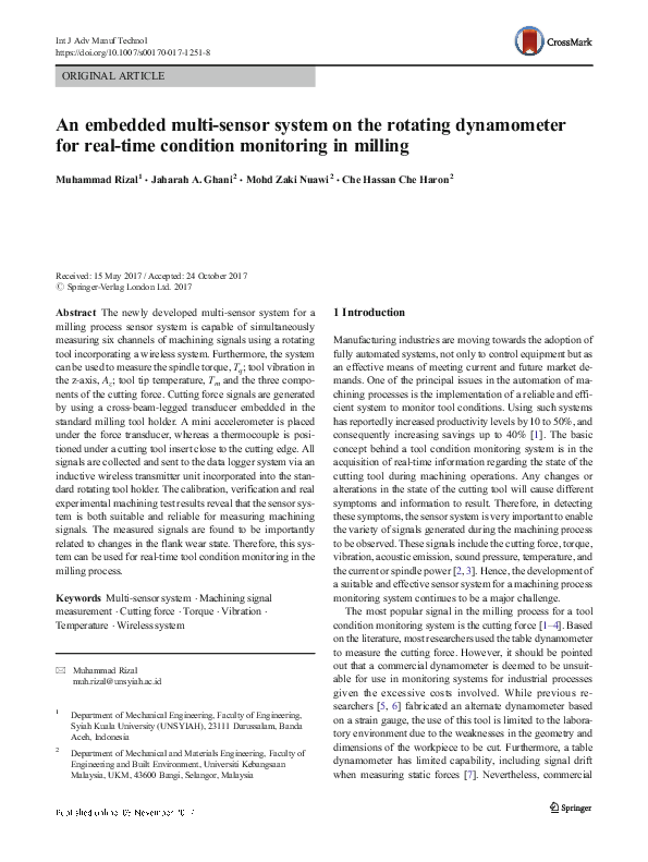 Pdf An Embedded Multi Sensor System On The Rotating Dynamometer For Real Time Condition