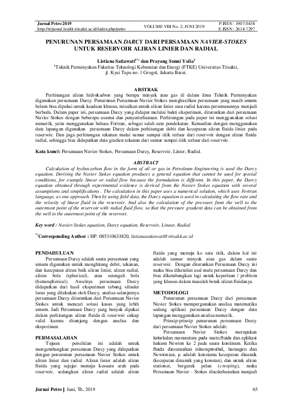 (PDF) Penurunan Persamaan Darcy Dari Persamaan Navier-Stokes Untuk ...