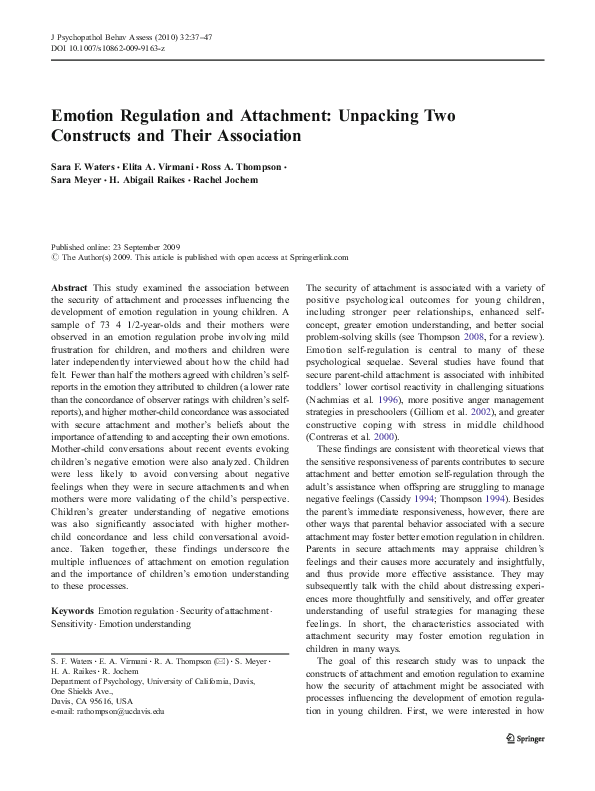(PDF) Emotion Regulation and Attachment: Unpacking Two Constructs and ...