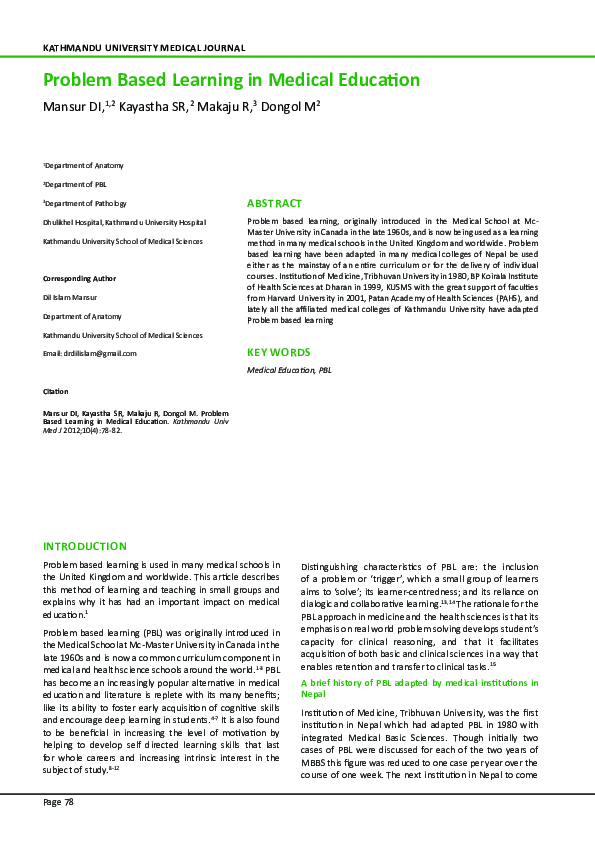 (PDF) Problem Based Learning in Medical Education