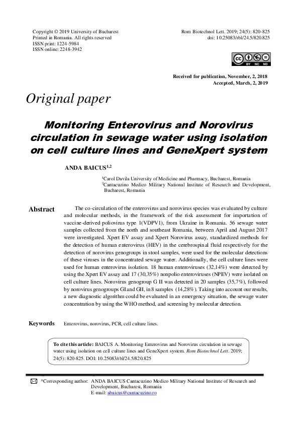 (PDF) Monitoring Enterovirus and Norovirus circulation in sewage water ...