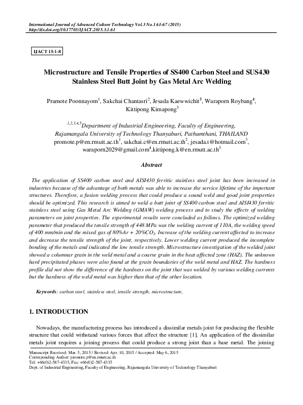 (PDF) Microstructure and Tensile Properties of SS400 Carbon Steel and ...