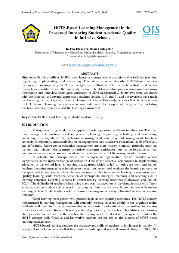 (PDF) HOTS-Based Learning Management in the Process of Improving Student Academic Quality in ...