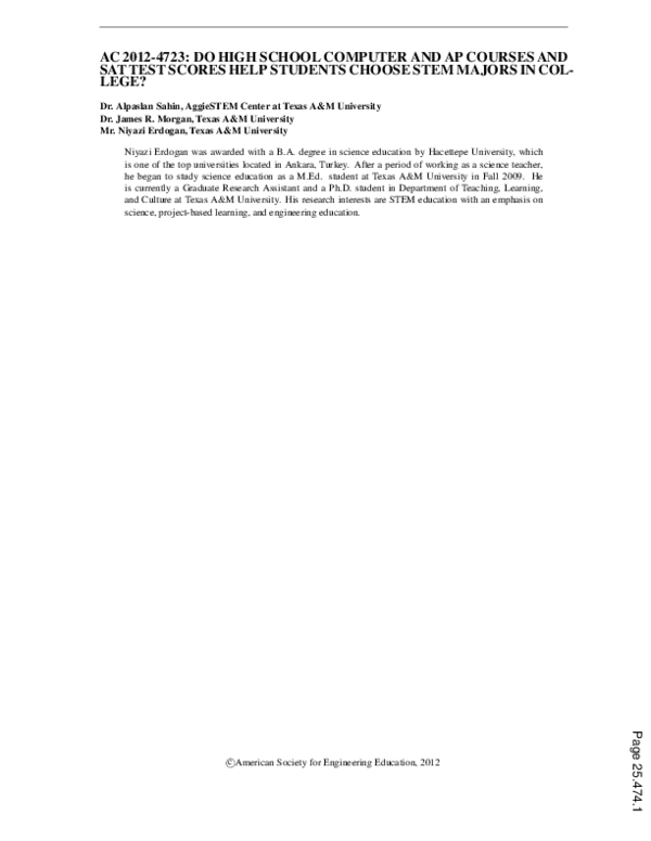(PDF) Do High School Computer and AP Courses and SAT Test Scores Help ...