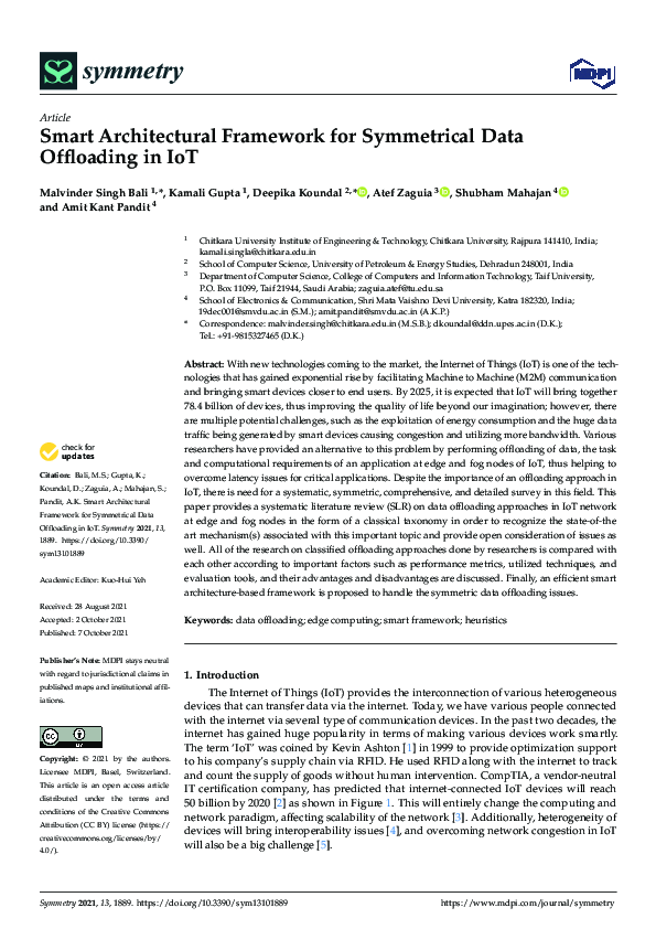 Pdf Smart Architectural Framework For Symmetrical Data Offloading In Iot