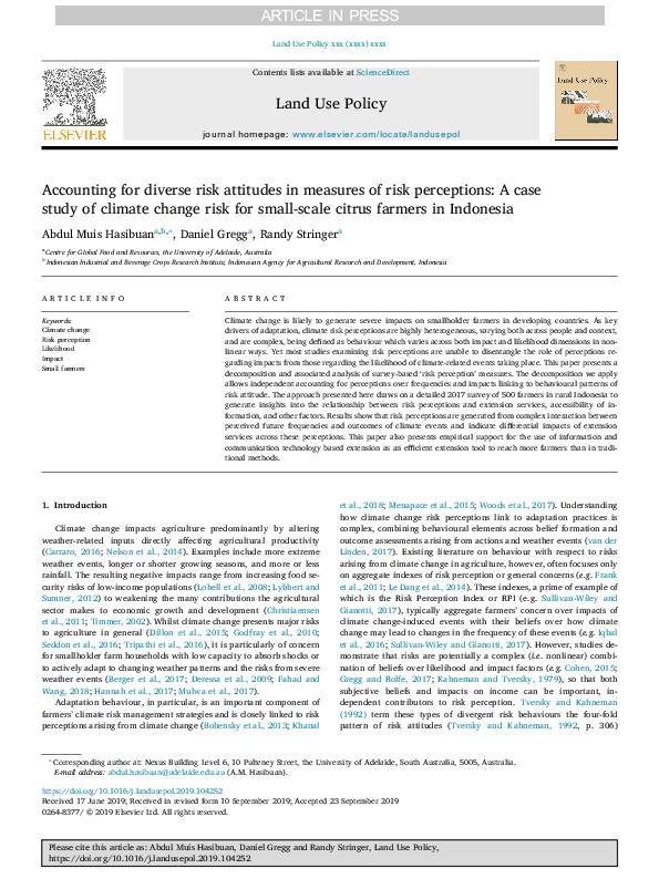 (PDF) Accounting for diverse risk attitudes in measures of risk perceptions: A case study of ...