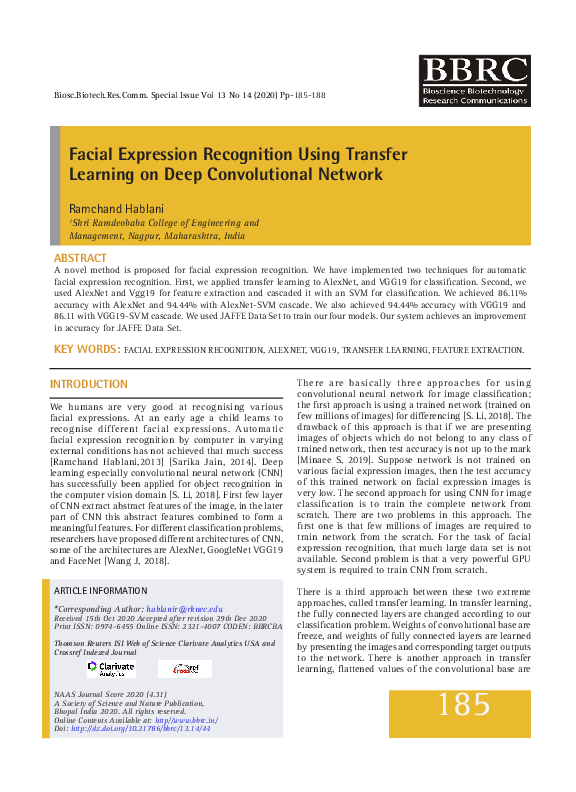 (PDF) Facial Expression Recognition Using Transfer Learning on Deep Convolutional Network ...