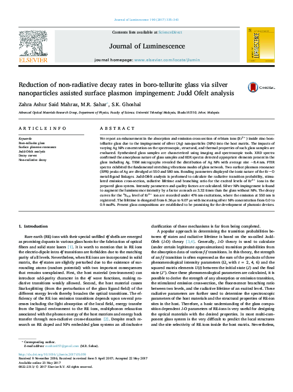 (PDF) Reduction of non-radiative decay rates in boro-tellurite glass ...