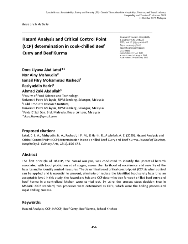 (PDF) Hazard analysis and critical control point (CCP) determination in ...