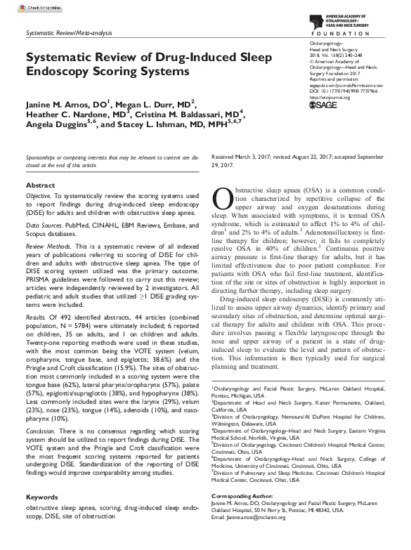 (PDF) Systematic Review of Drug-Induced Sleep Endoscopy Scoring Systems