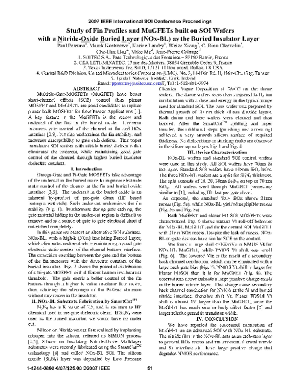 (PDF) Study of Fin Profiles and MuGFETs built on SOI Wafers with a ...