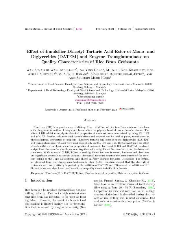 (PDF) Effect of Emulsifier Diacetyl Tartaric Acid Ester of Mono- and Diglycerides (DATEM) and ...