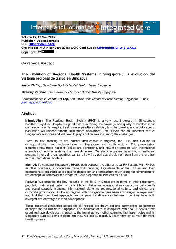 (PDF) The Evolution of Regional Health Systems in Singapore / La ...