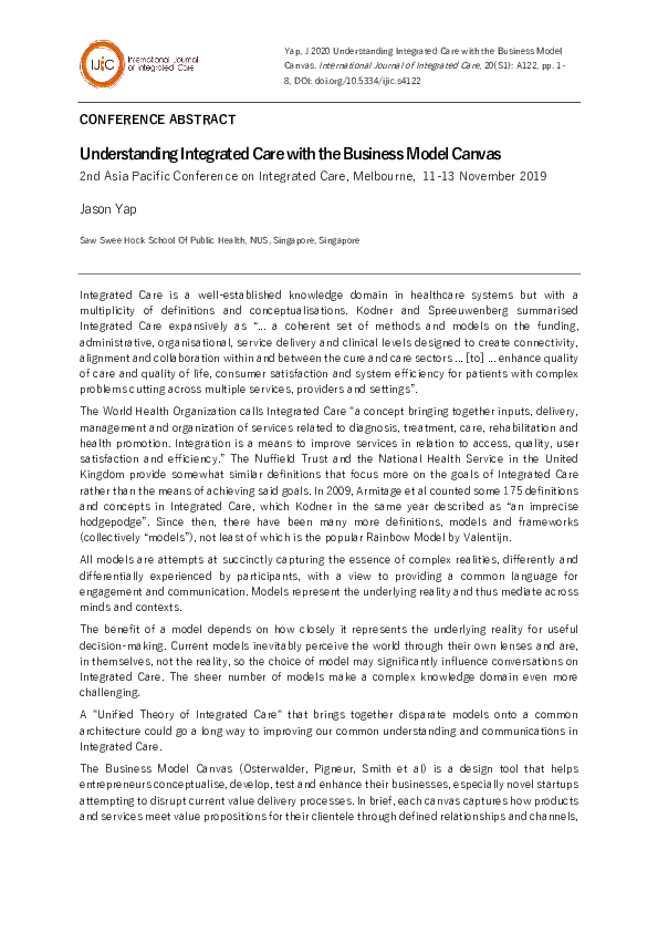 (PDF) Understanding Integrated Care with the Business Model Canvas