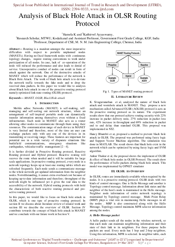 (PDF) Analysis of Black Hole Attack in OLSR Routing Protocol