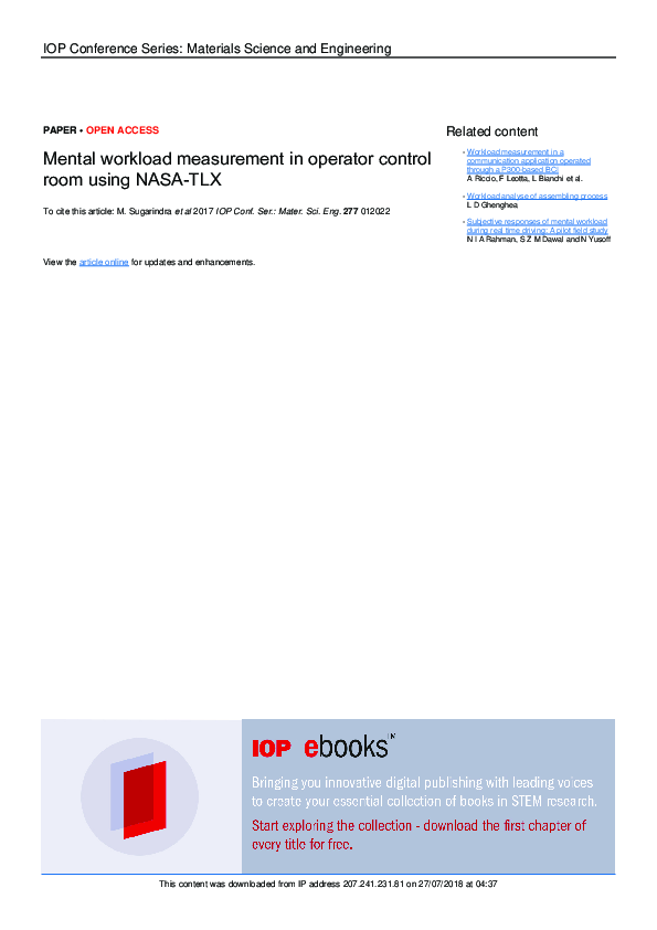 (PDF) Mental workload measurement in operator control room using NASA-TLX