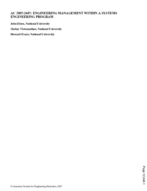 (PDF) Engineering Management Within A Systems Engineering Program