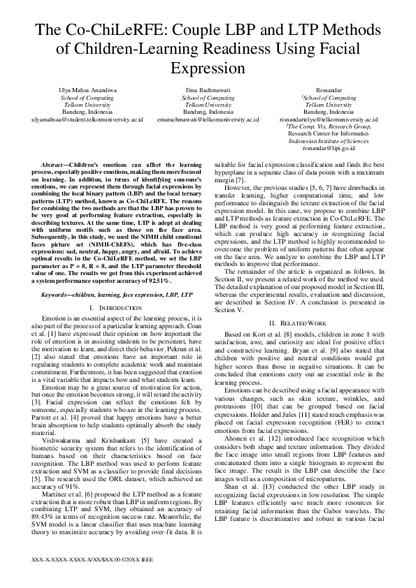 (PDF) The Co-ChiLeRFE: Couple LBP and LTP Methods of Children-Learning ...
